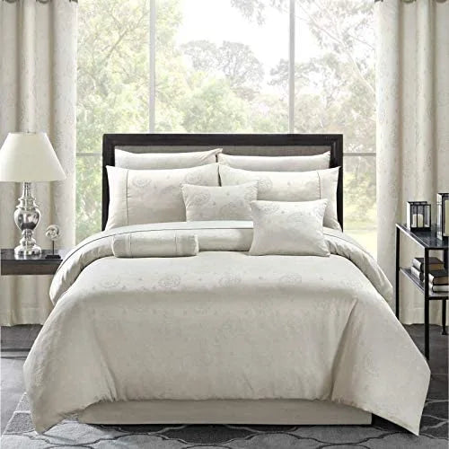 King Size Jacquard Duvet Covers Set with 2 Pillowcases Paisley Cream