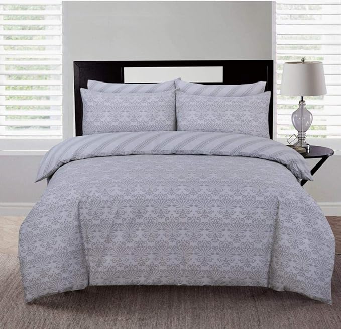 Damask silver Print Reversible Cotton Duvet Quilt Cover Set – DTEX HOMES
